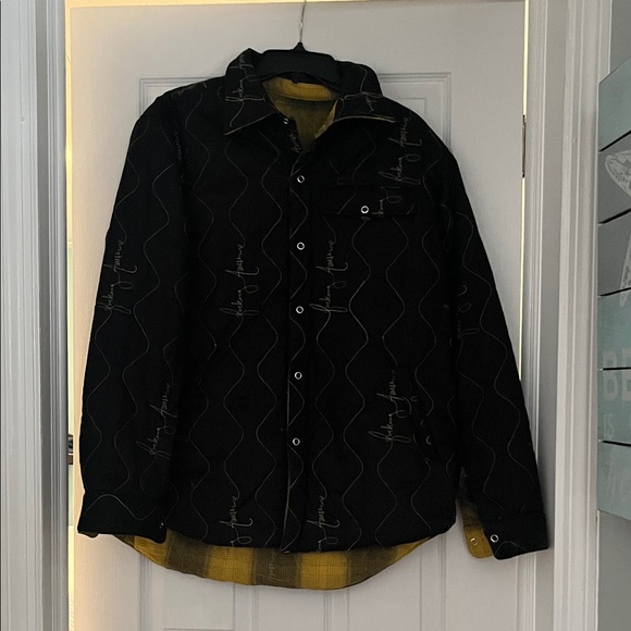 FA | Jackets & Coats | Fa Mens Black And Yellow Patterned Shirt Jacket ...